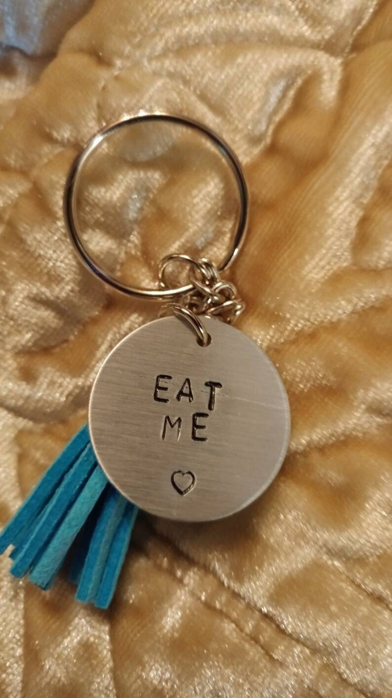 Eat Me Keychain Alice in Wonderland Hammered Aluminium Gift - Etsy