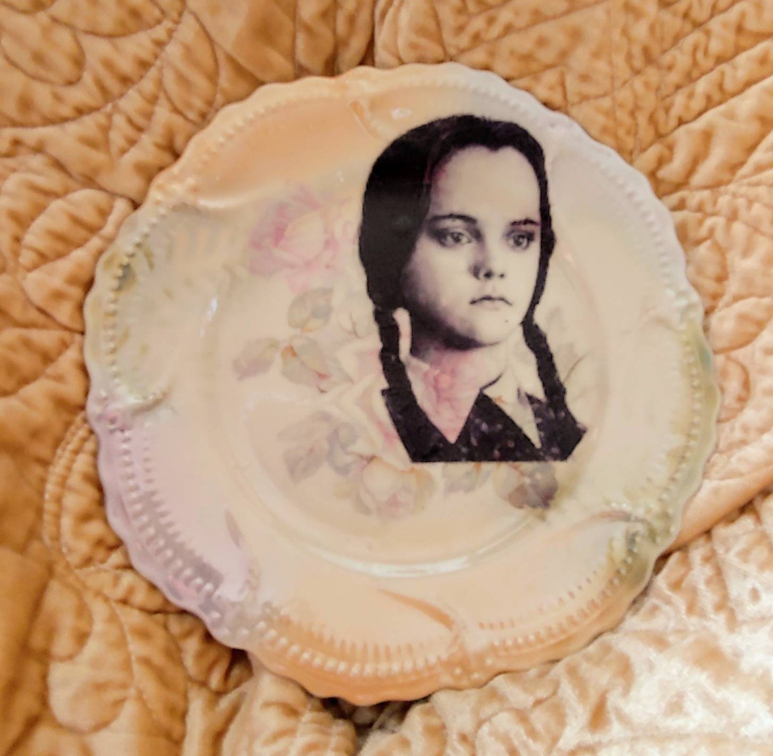 Wednesday Addams Multicolor Floral Plate Upcycled Pink Addams - Etsy