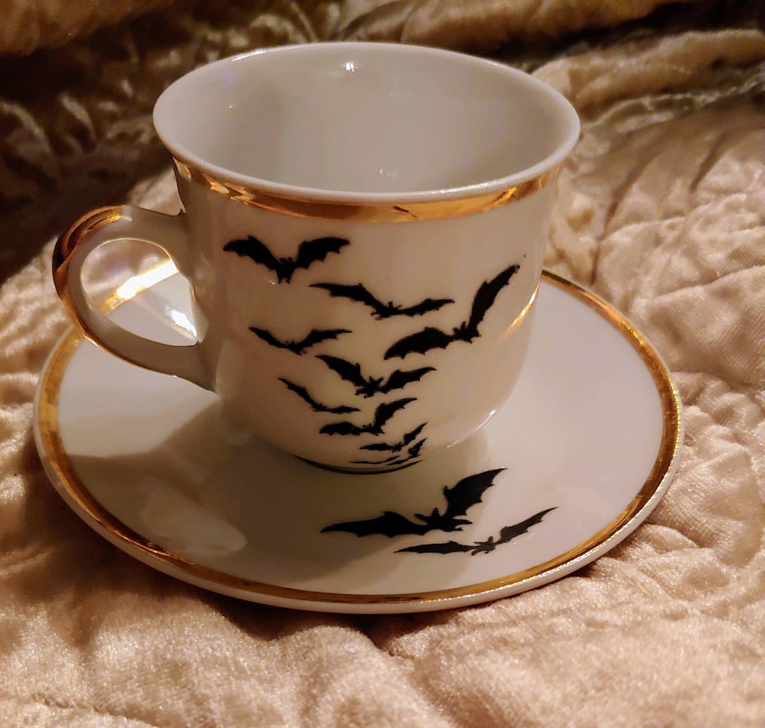 Bat Dracula Vampire Halloween Cappuccino Upcycled Vintage Teacup ...