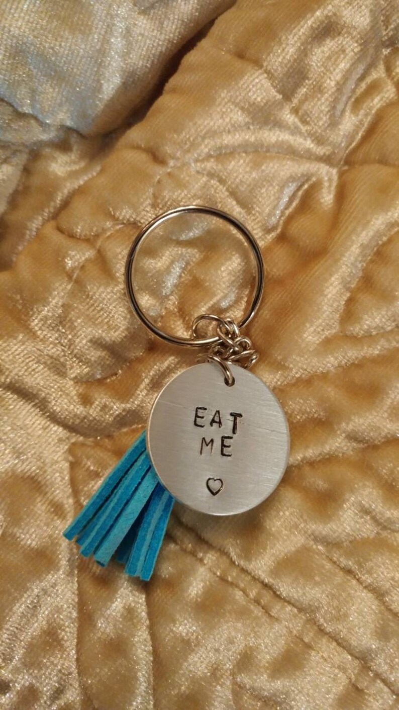 Eat Me Keychain Alice in Wonderland Hammered Aluminium Gift | Etsy