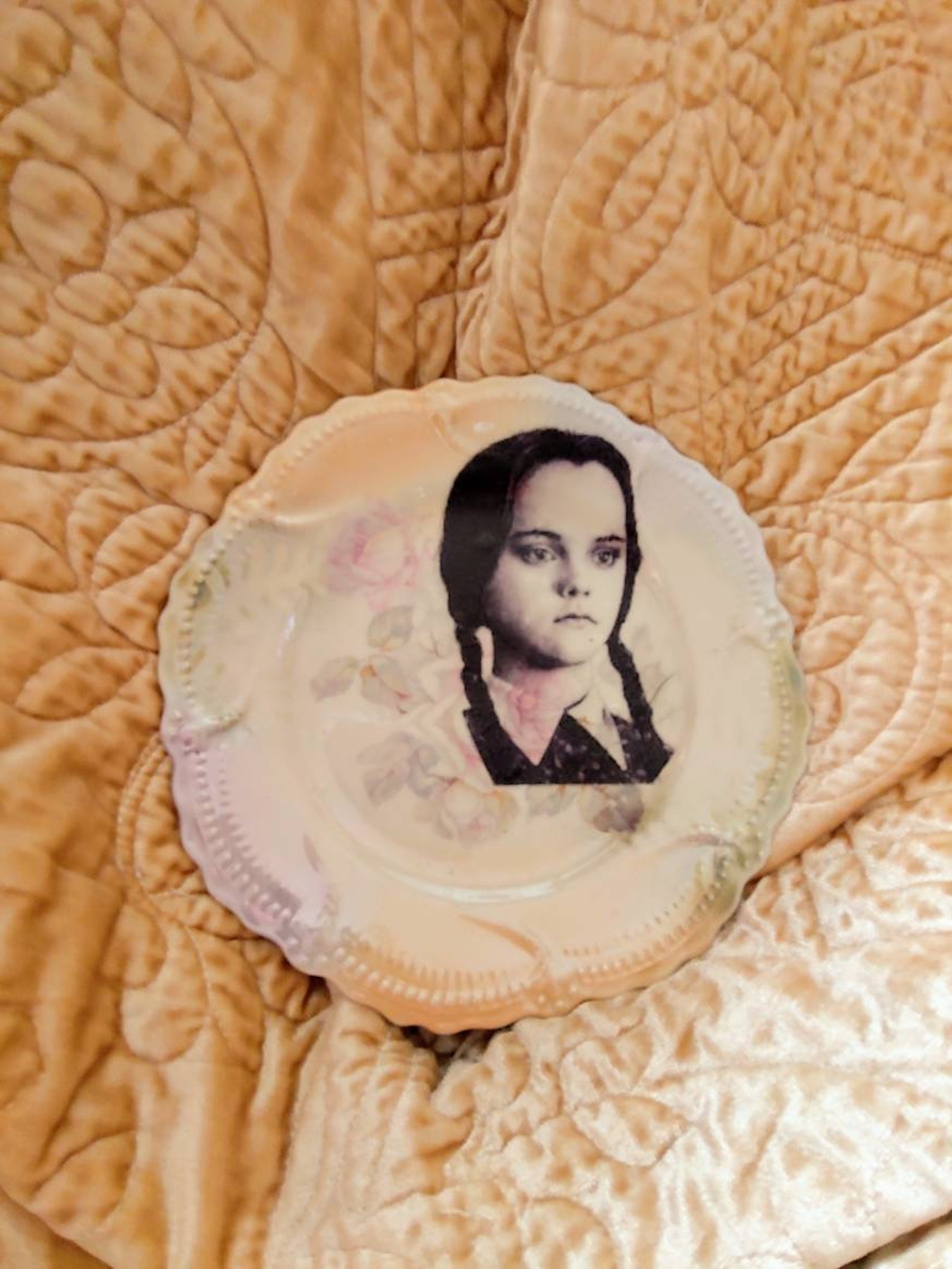 Wednesday Addams Multicolor Floral Plate Upcycled Pink Addams - Etsy