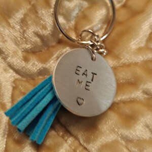 Eat Me Keychain Alice in Wonderland Hammered Aluminium Gift - Etsy