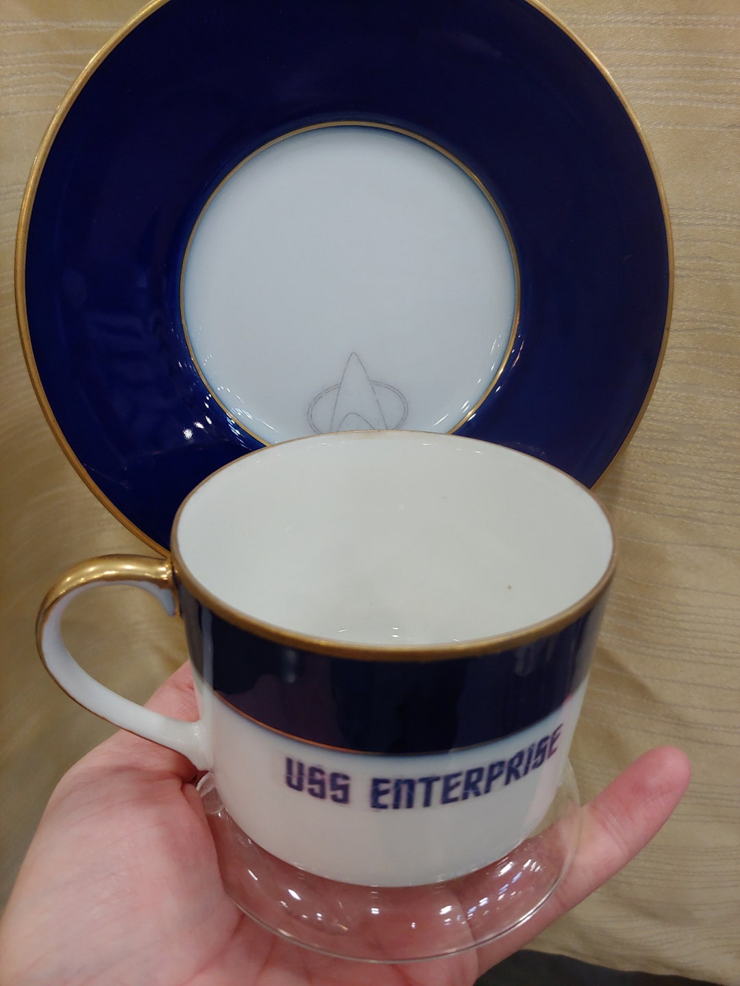 USS Enterprise Star Trek Custom Teacup Cup and Saucer Blue and Gold ...