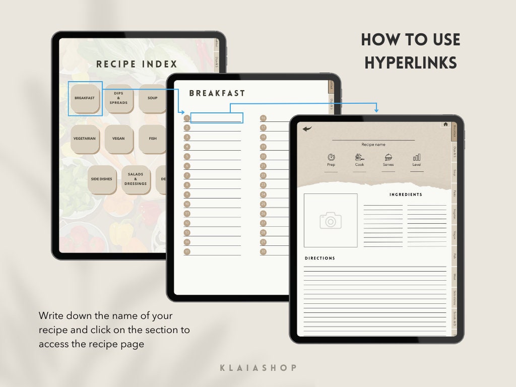 Recipe Book Template, Digital Meal Template, Digital Recipe Cookbook ...