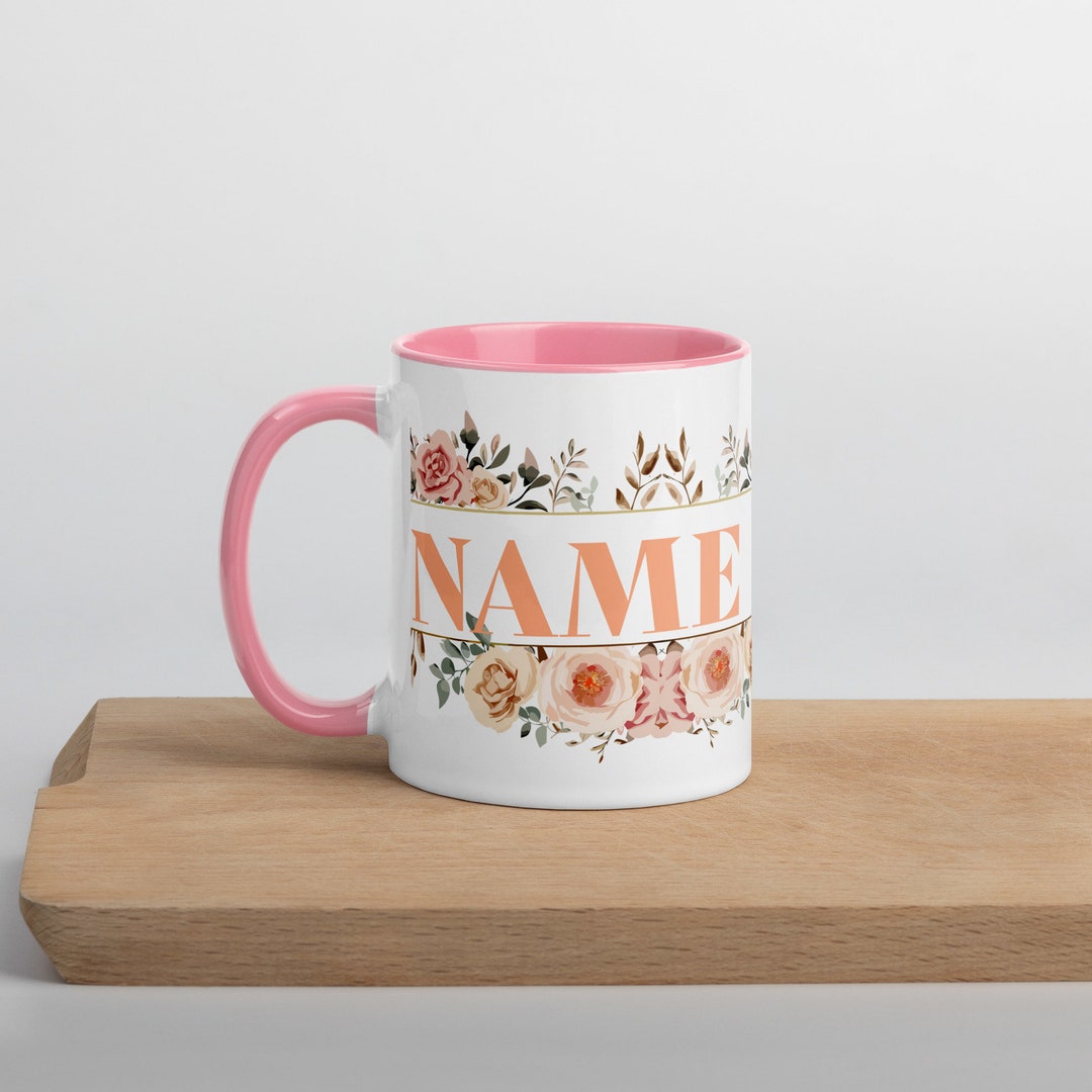 Custom Flower Border Mug, Personalized Floral Coffee Cup, Unique Gift ...