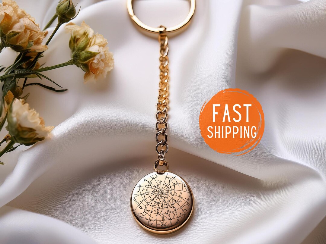 Star Map Keychain, Engraved Night Sky Keychain, Star Map by Date ...