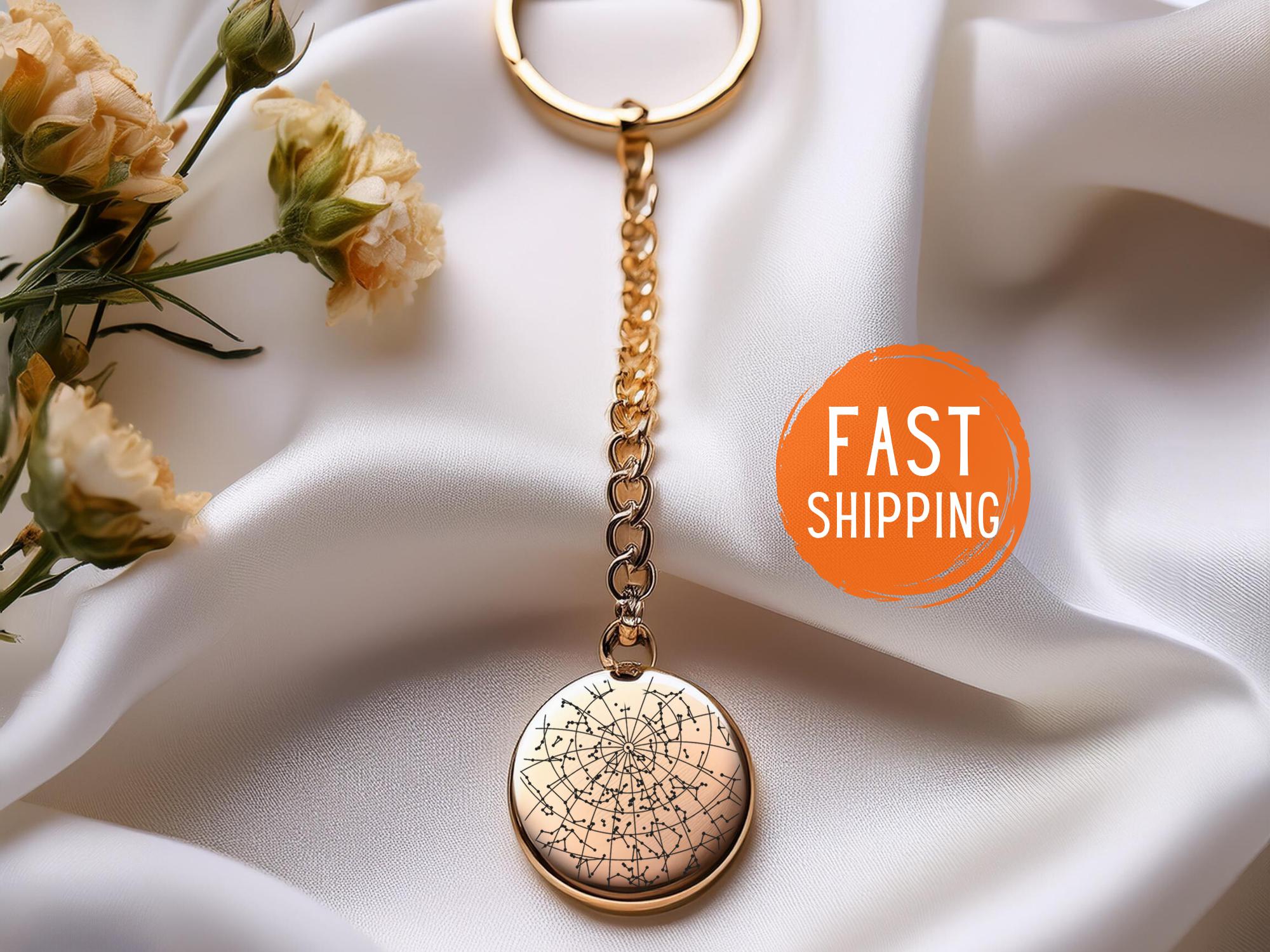 Star Map Keychain, Engraved Night Sky Keychain, Star Map by Date ...