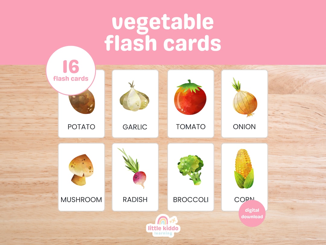 16 Vegetable Cards Montessori Flashcards Pre-school Cards Educational ...