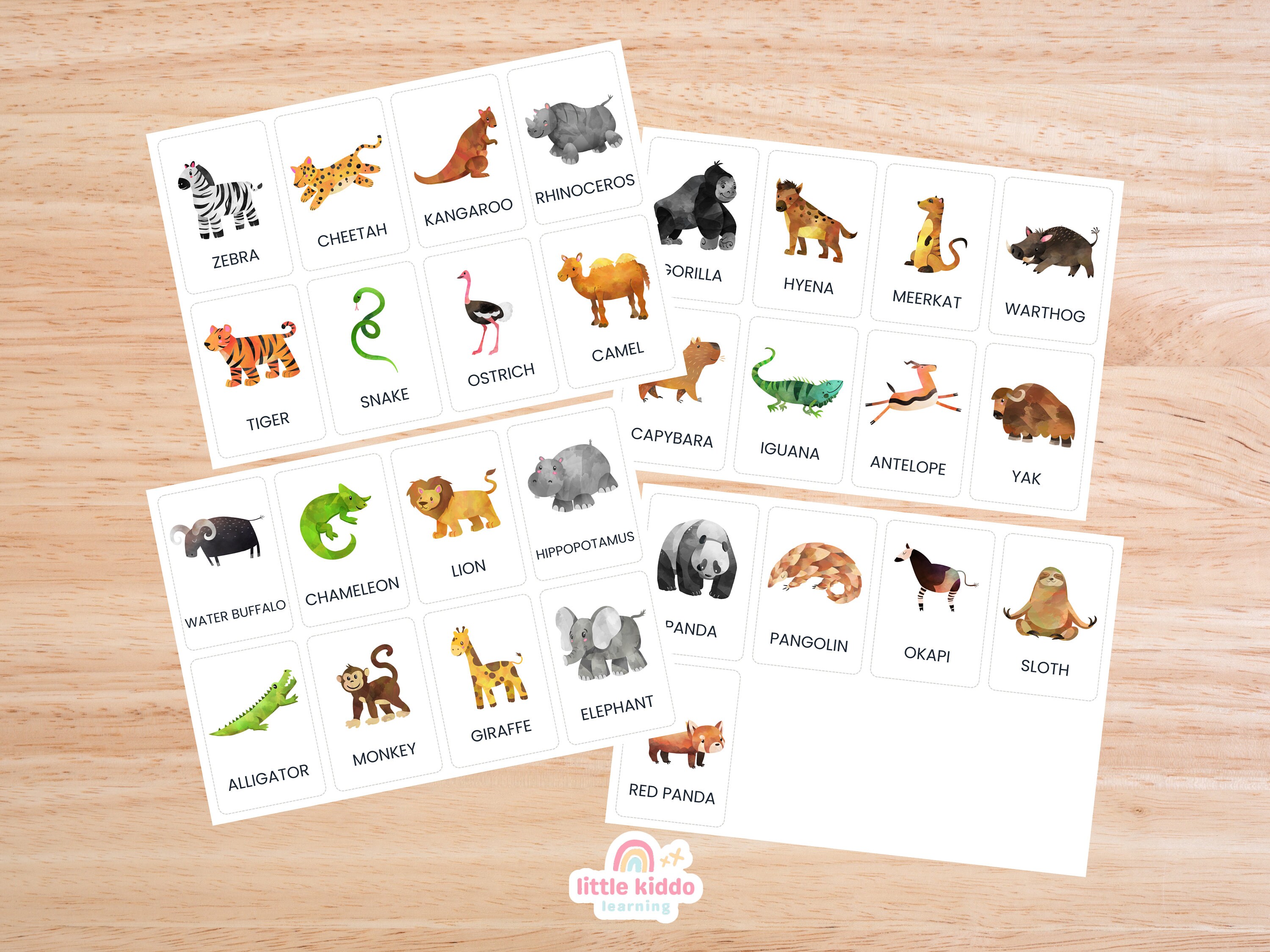 29 Wild Animal Cards | Montessori Flashcards | Pre-school Cards ...