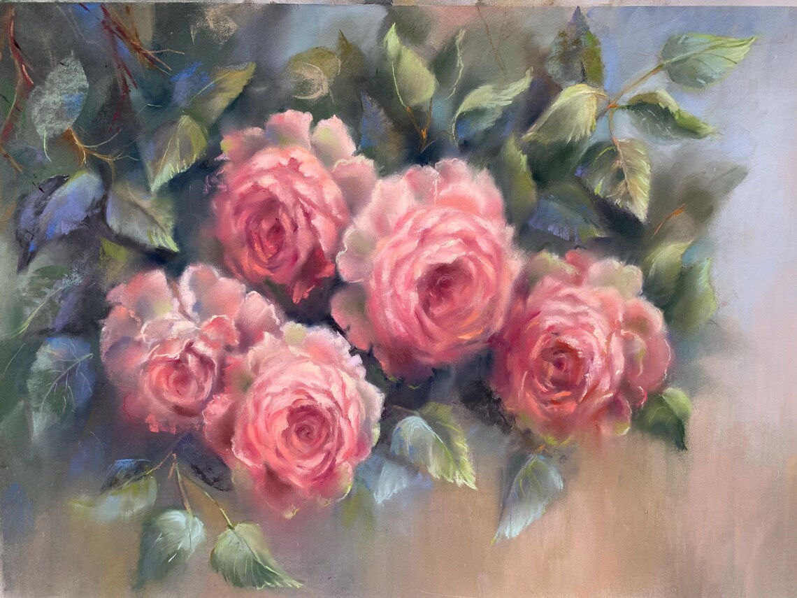 Original Roses Pastel Painting | Pink Bouquet | Roses Painting ...