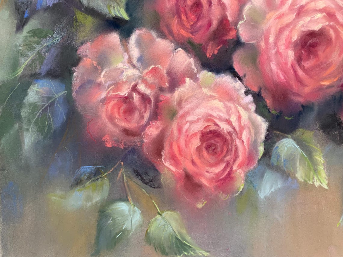 Original Roses Pastel Painting | Pink Bouquet | Roses Painting ...