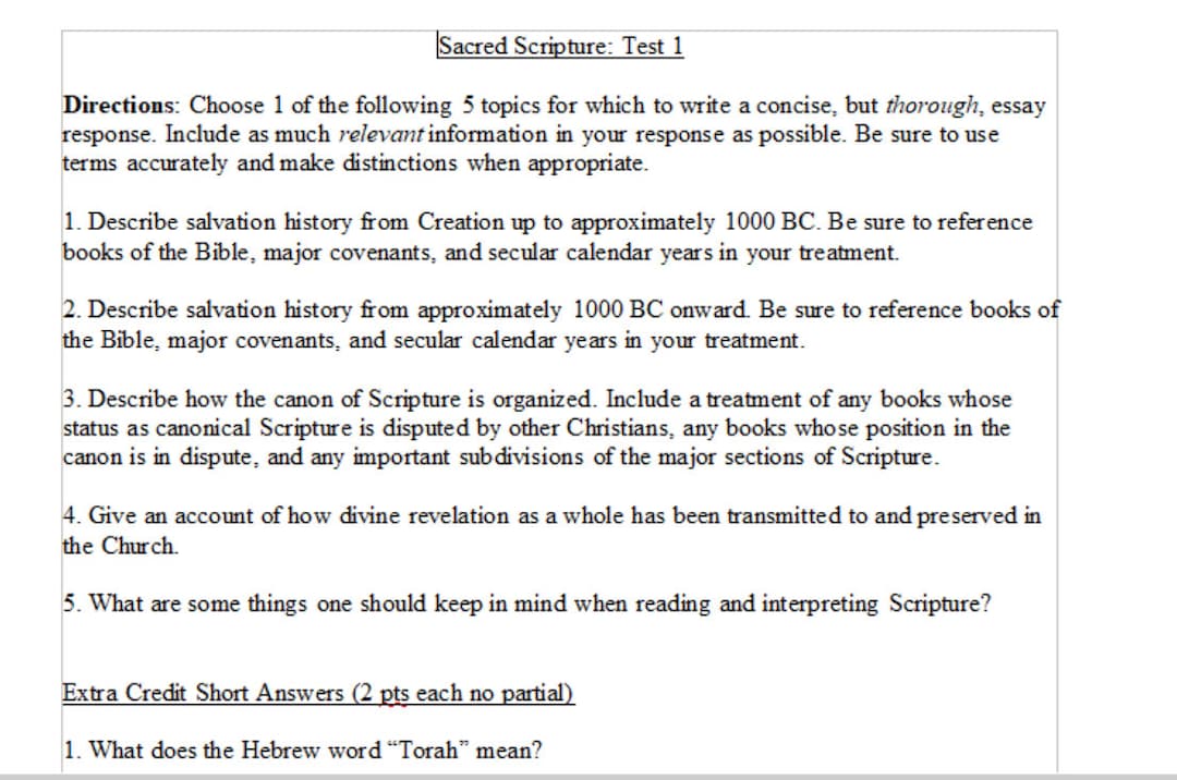 Pop Quiz and Unit Test Bundle for Sacred Scripture Class - Etsy