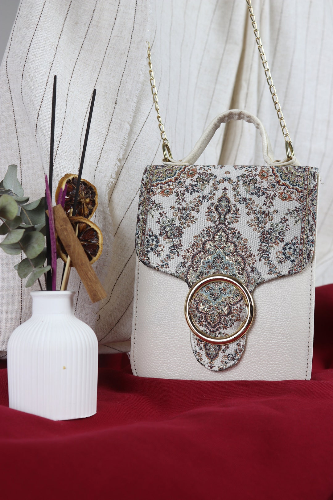 Women Vintage Style White Hand Bag, Mini Crossbody Bag, Design Bag With ...