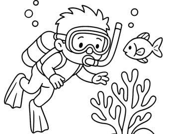 coloring page diver