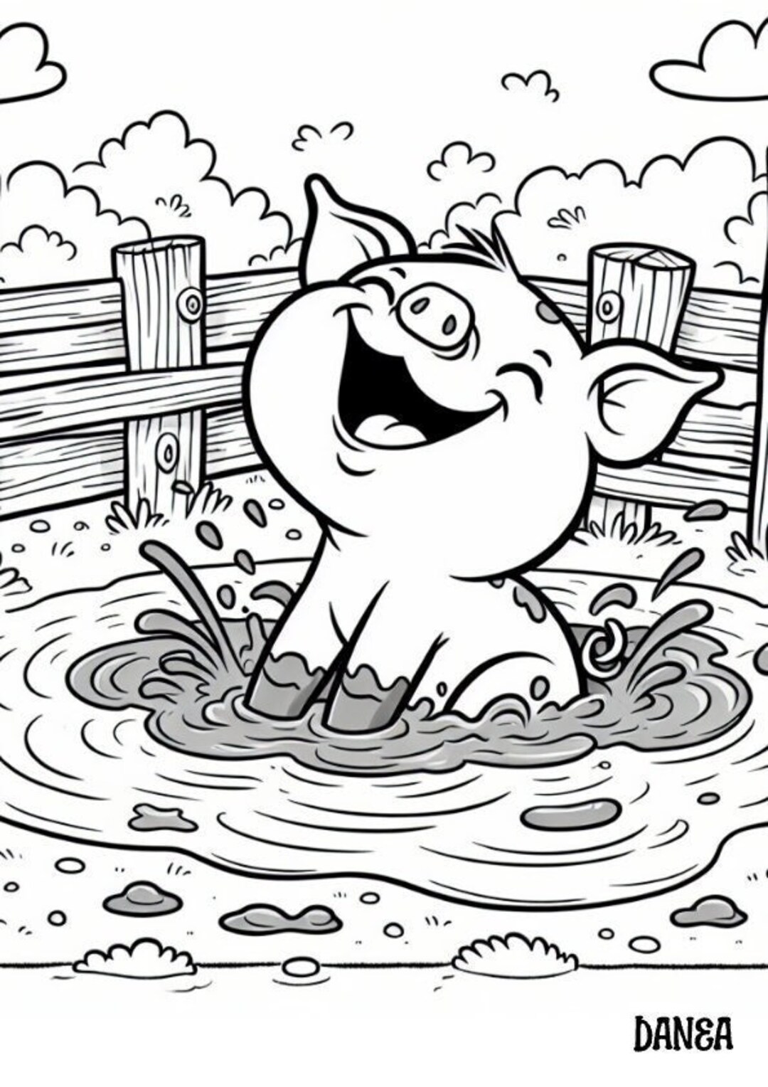 Happy Pig Coloring Page | Kids Printable Coloring Page - Etsy