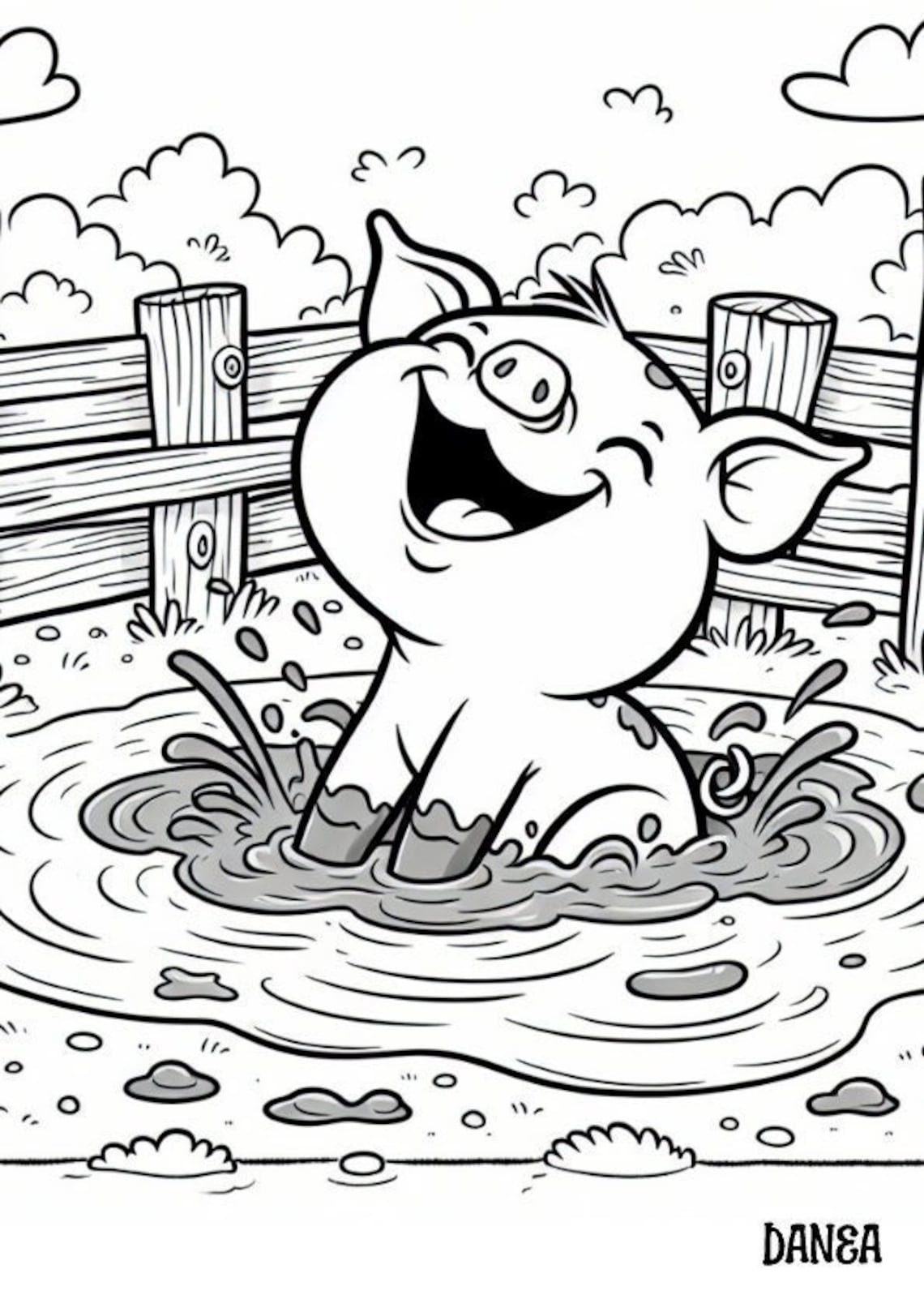 Happy Pig Coloring Page | Kids Printable Coloring Page - Etsy