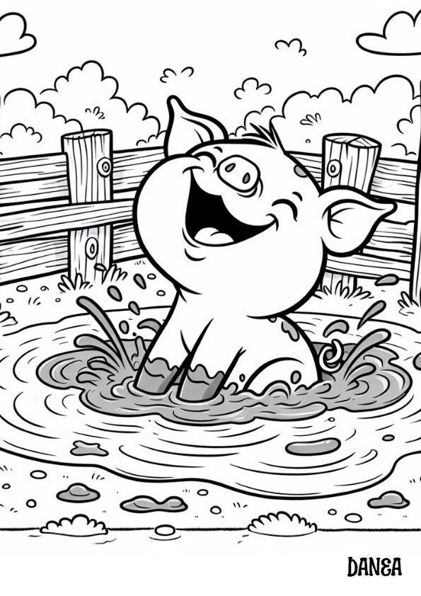 Happy Pig Coloring Page | Kids Printable Coloring Page - Etsy
