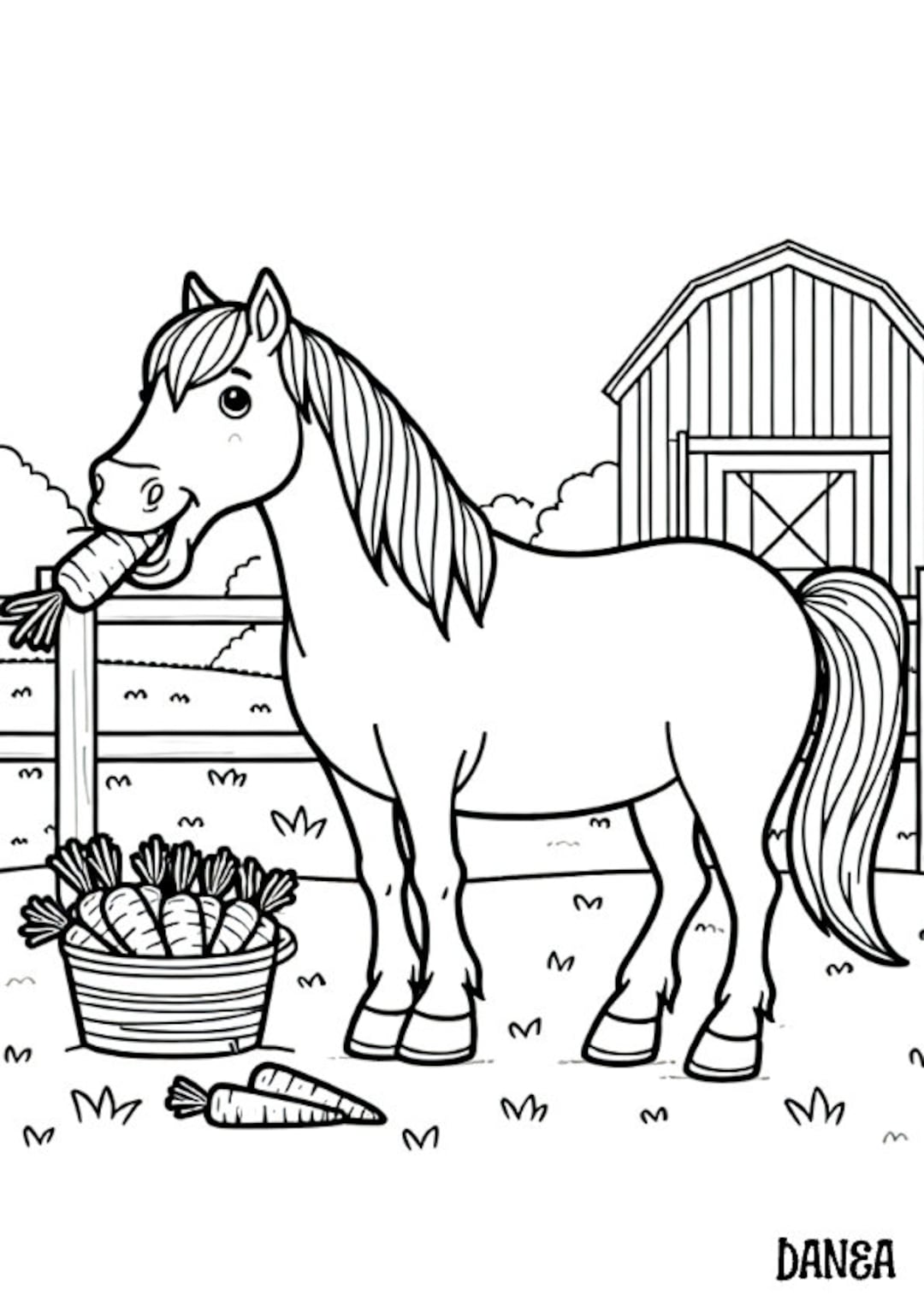 Horse on A Farm Coloring Page | Kids Printable Coloring Page - Etsy