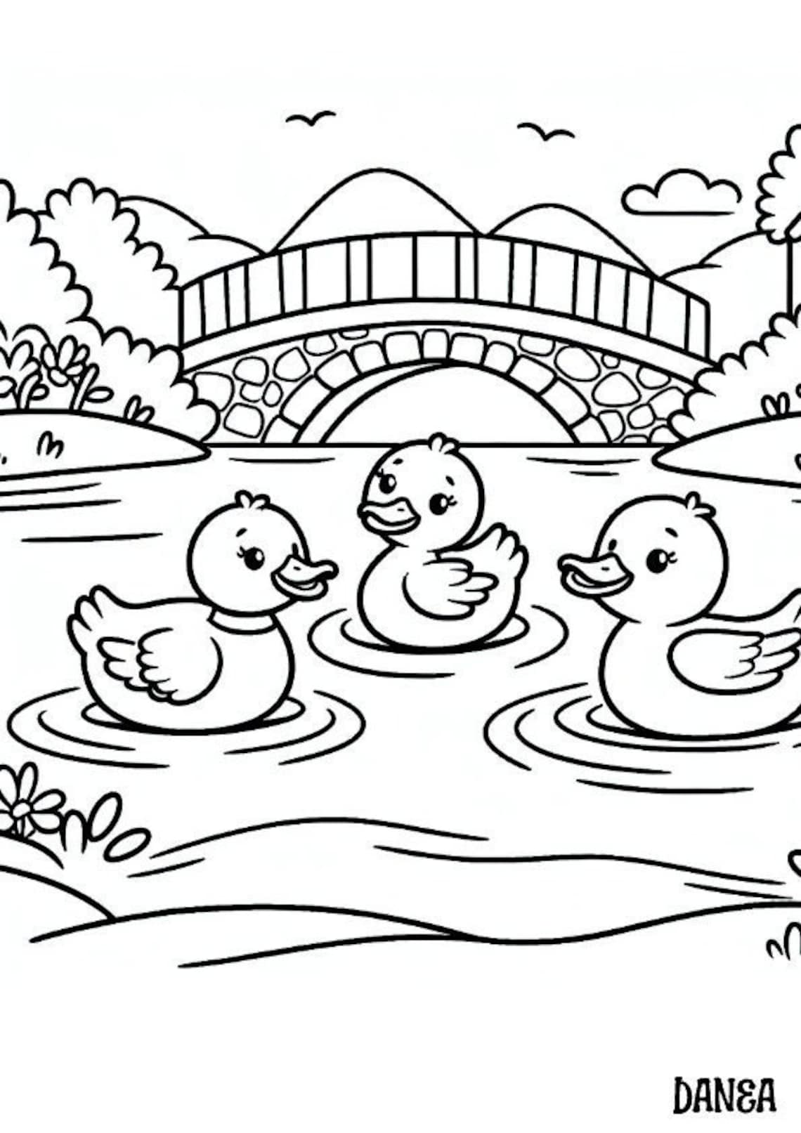 Ducks in A Pond Coloring Page | Kids Printable Coloring Page - Etsy