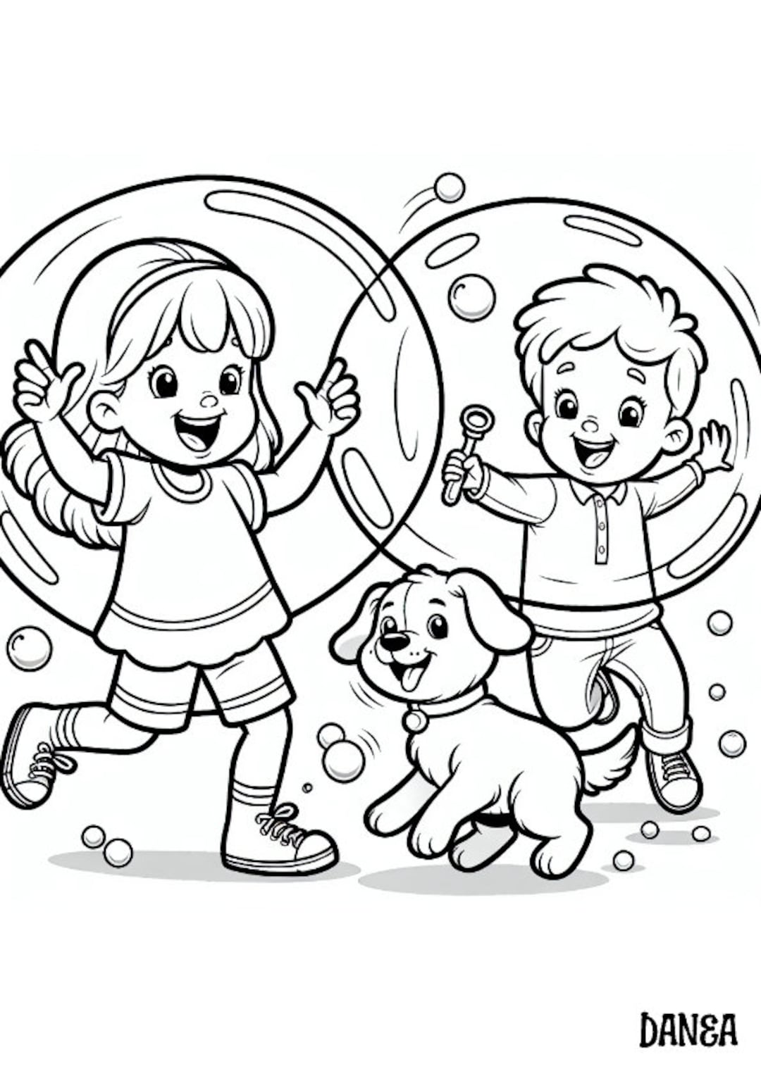 Huge Bubbles Coloring Page | Kids Playing With Bubbles Coloring Page ...