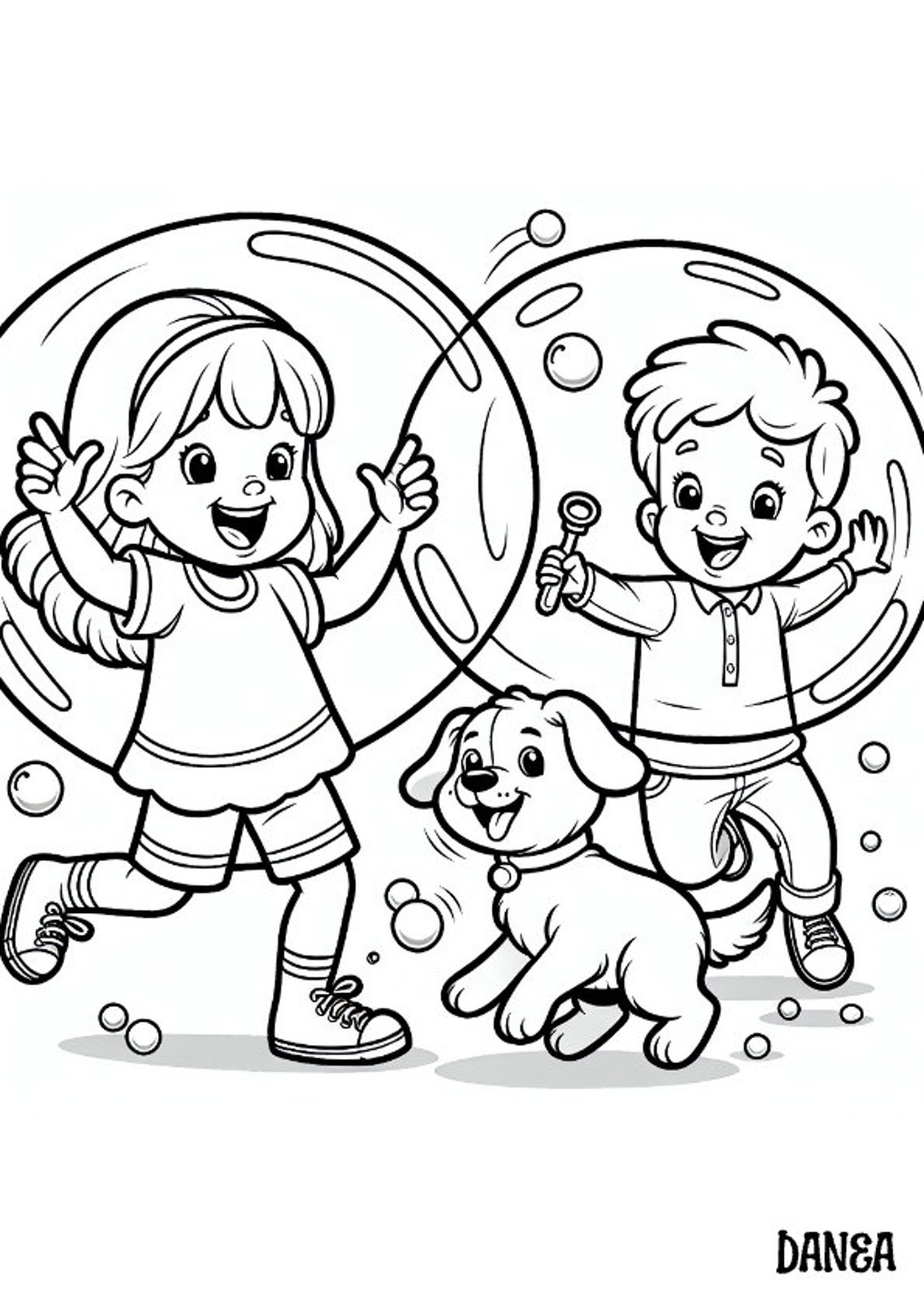 Huge Bubbles Coloring Page | Kids Playing With Bubbles Coloring Page ...