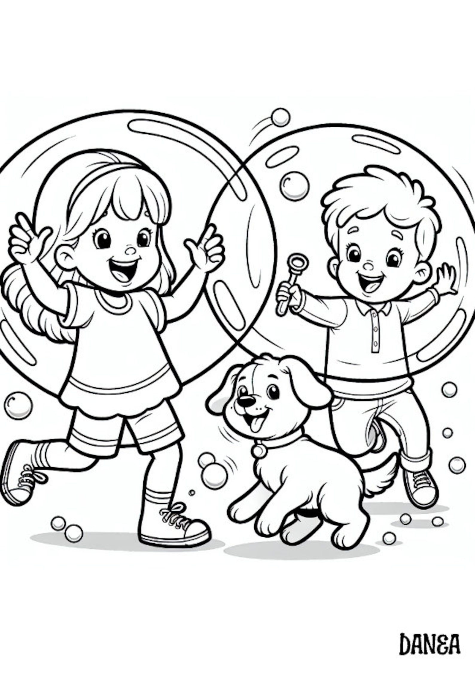 Huge Bubbles Coloring Page | Kids Playing With Bubbles Coloring Page ...