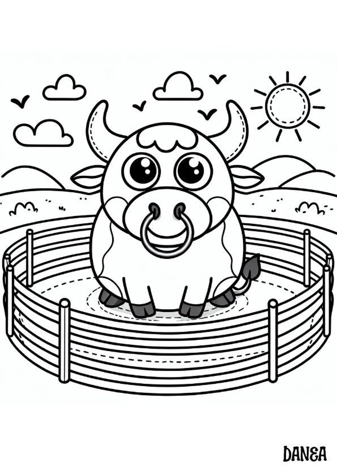 Bull Coloring Page | Farm Animal Coloring Page | Bull Printable ...