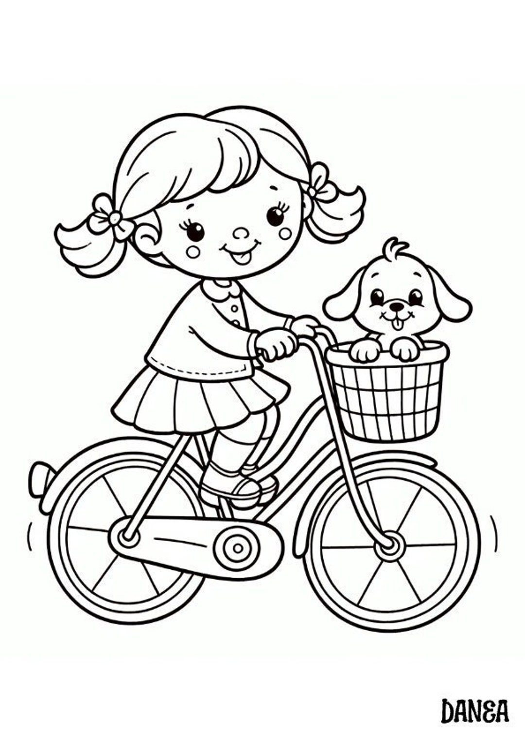 Girl on A Bike Ride Coloring Page Kids Printable Coloring Page - Etsy