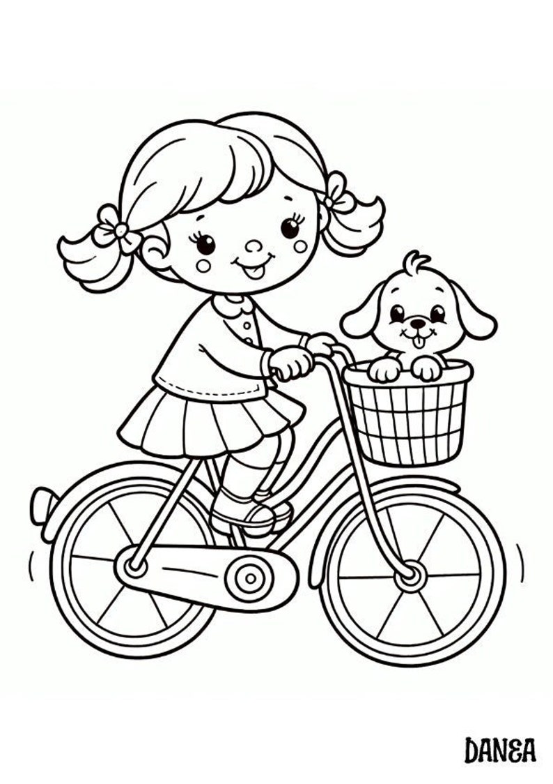 Girl on A Bike Ride Coloring Page Kids Printable Coloring Page - Etsy