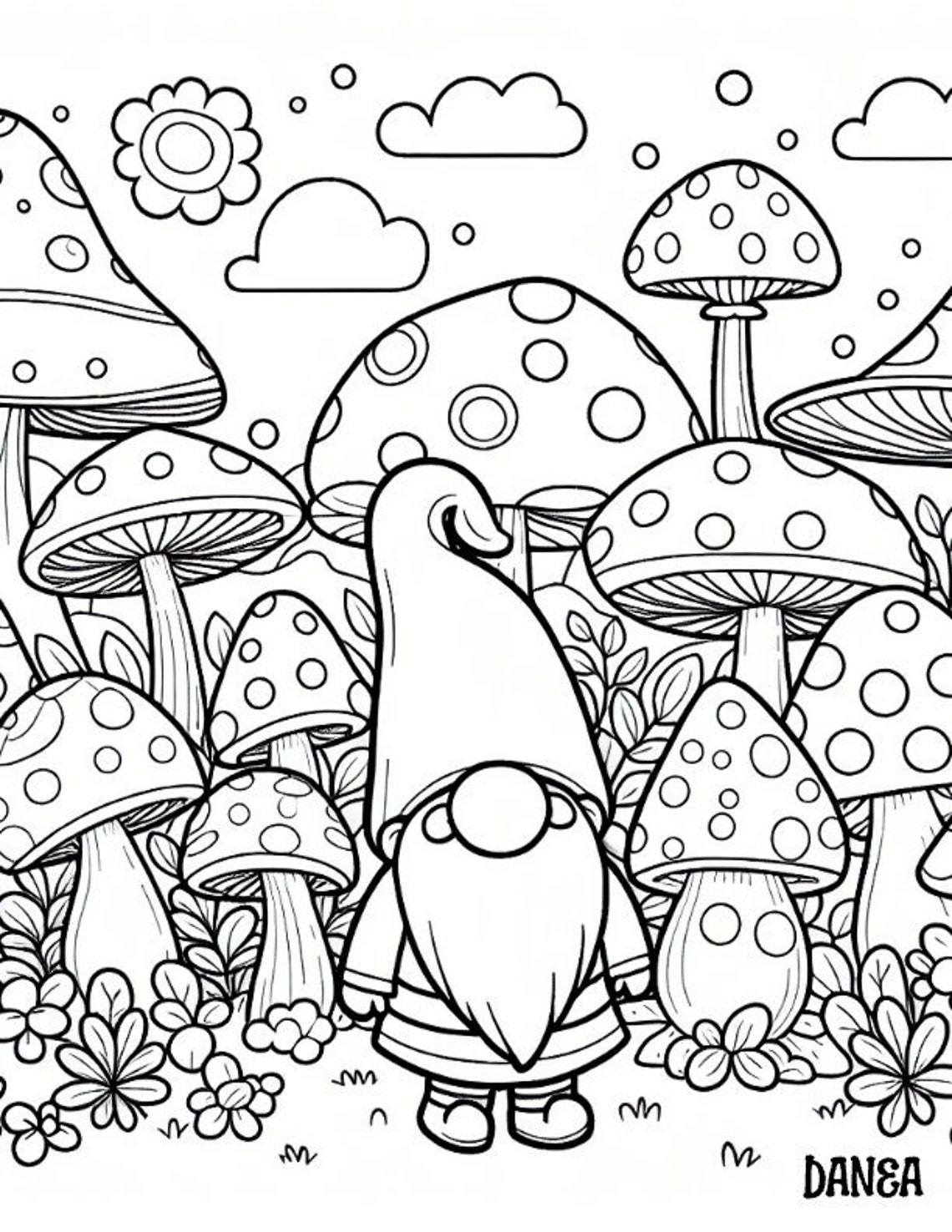 Gnome in Mushroom Land Coloring Page | Printable Coloring Page - Etsy