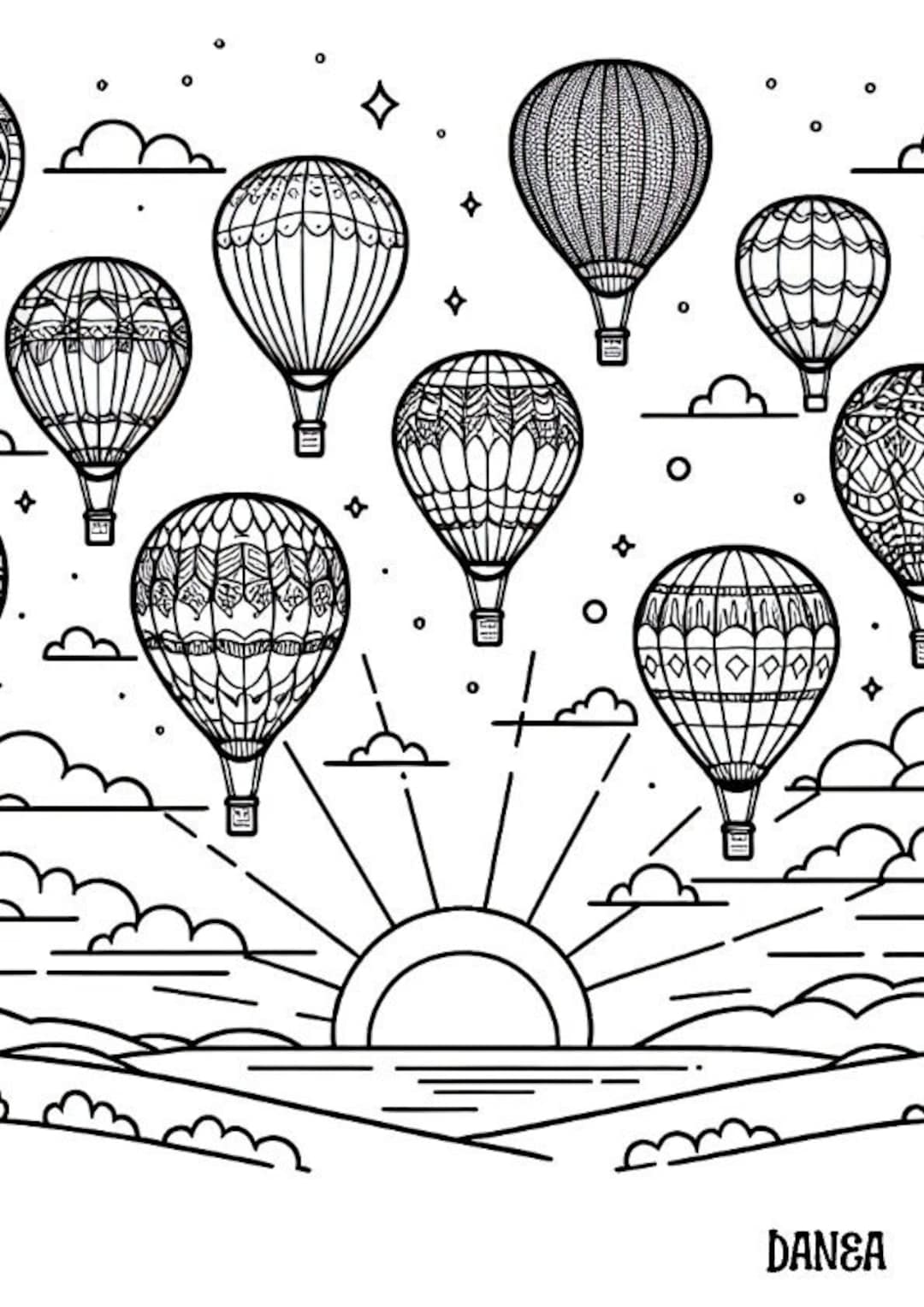 Hot Air Balloon Coloring Page | Kids Printable Coloring Page - Etsy