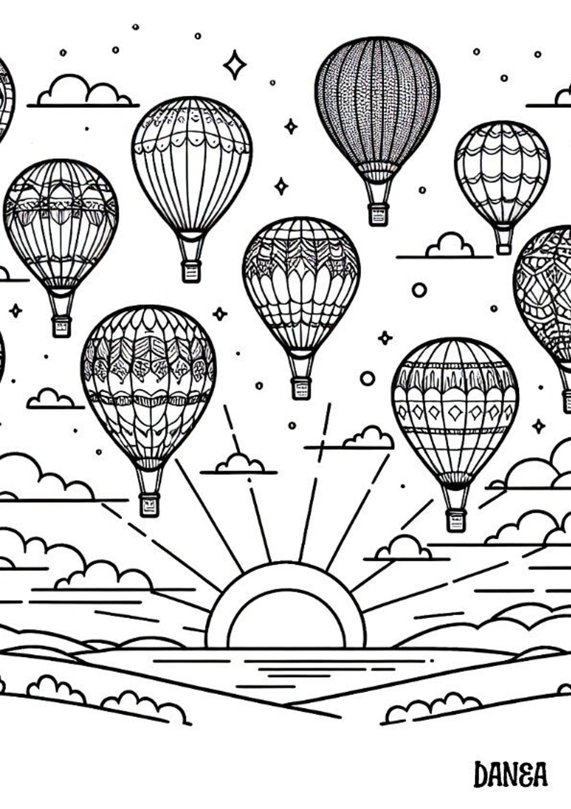 Hot Air Balloon Coloring Page | Kids Printable Coloring Page - Etsy