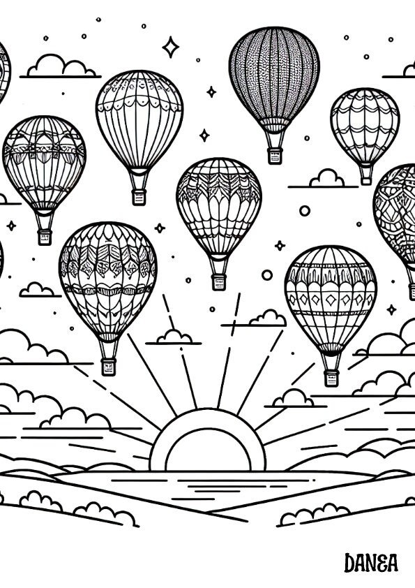 Hot Air Balloon Coloring Page | Kids Printable Coloring Page - Etsy