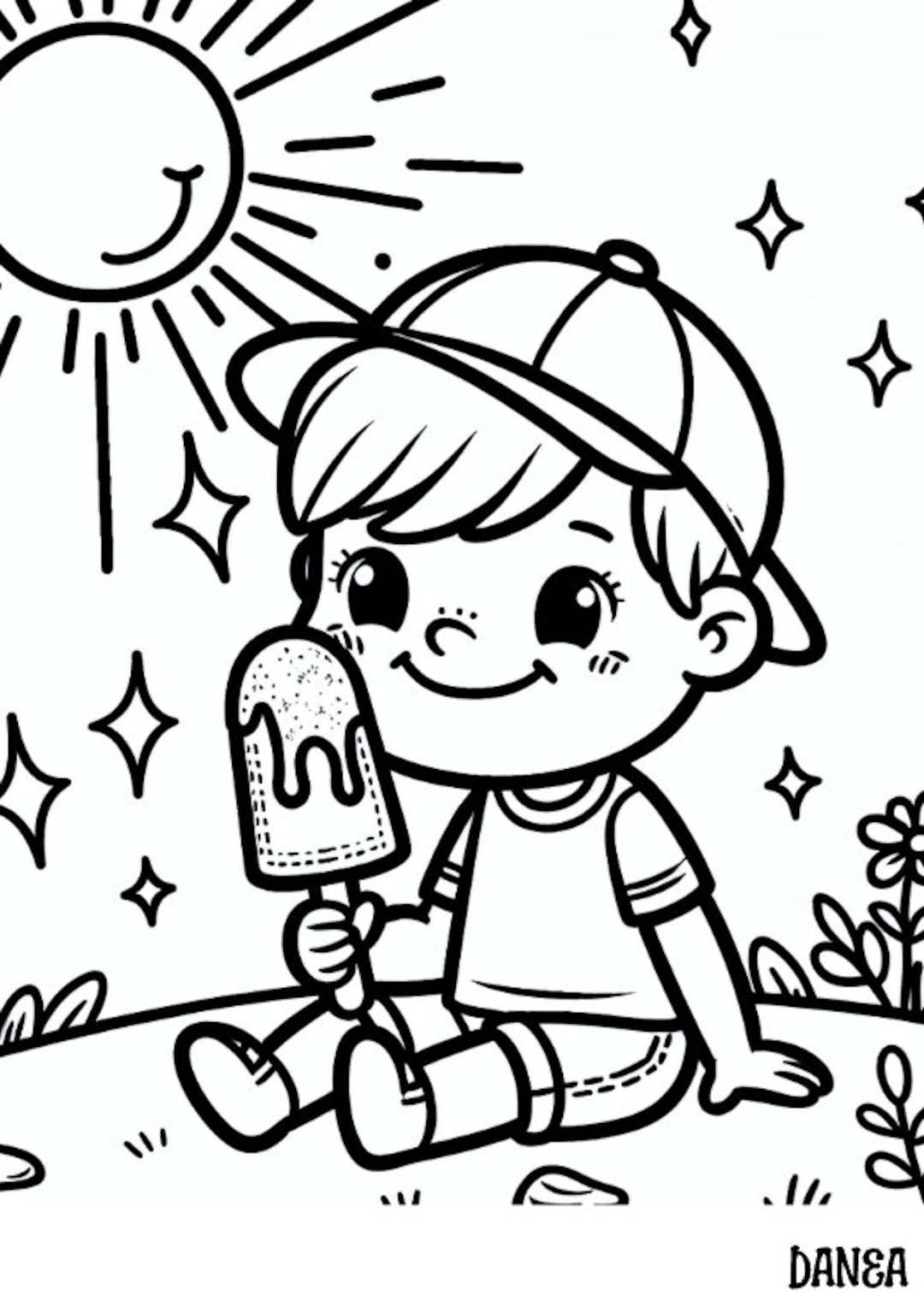 Boy Eating A Popsicle Coloring Page | Kids Printable Coloring Page - Etsy