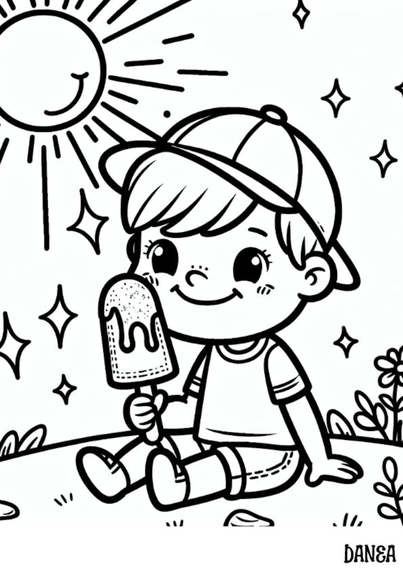 Boy Eating A Popsicle Coloring Page | Kids Printable Coloring Page - Etsy