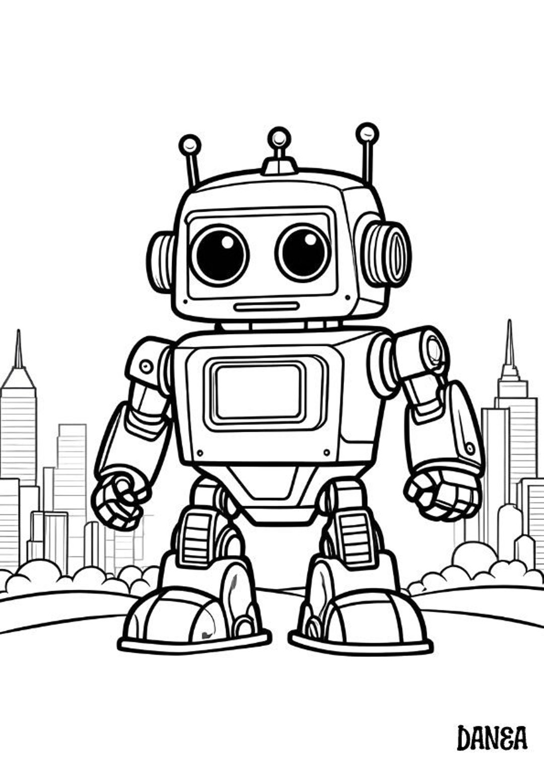 Robot in the City Coloring Page | Robot Printable Coloring Page | Robot ...