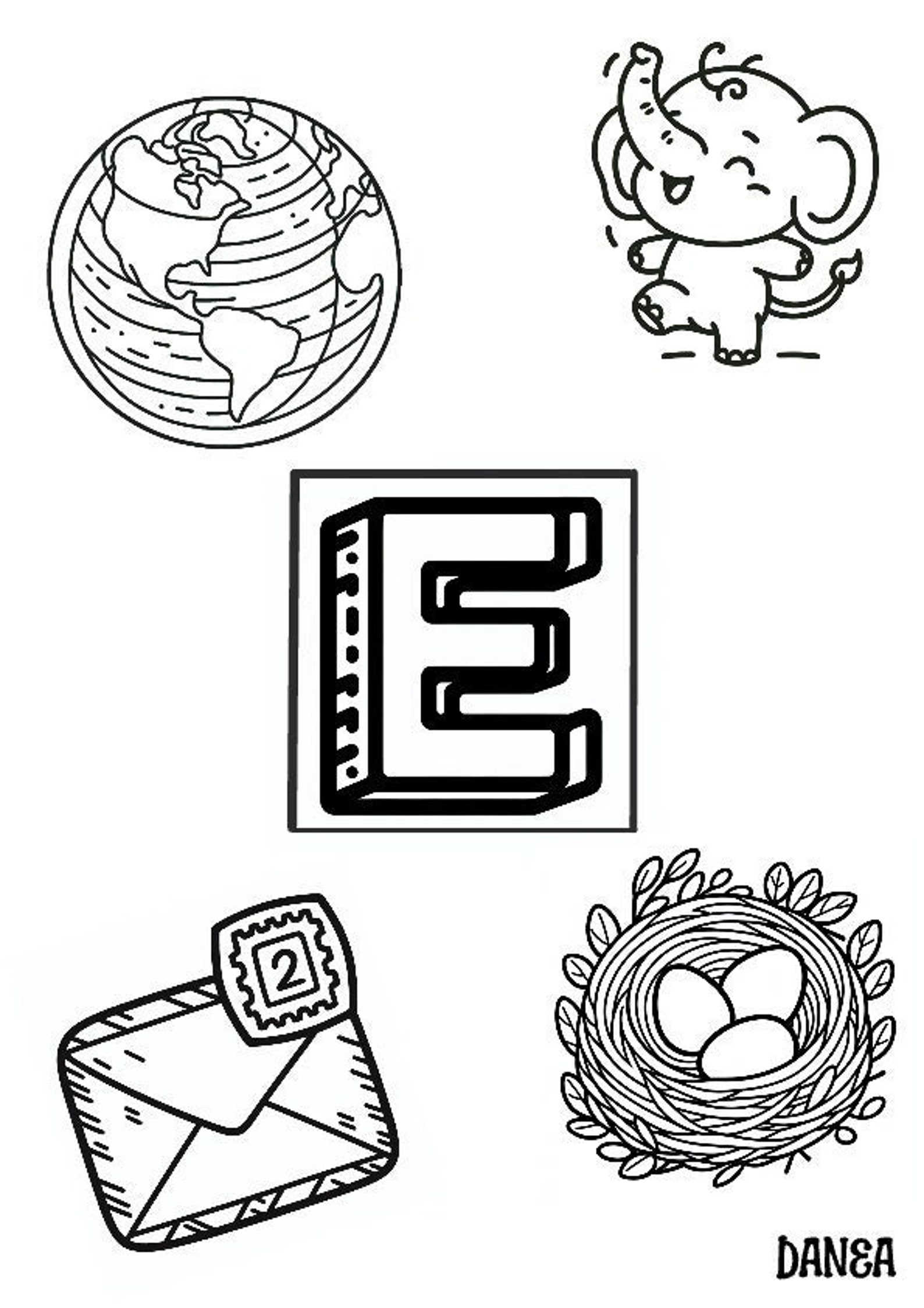 Letter E Coloring Page Learning Abcs Coloring Page Learning Alphabet ...