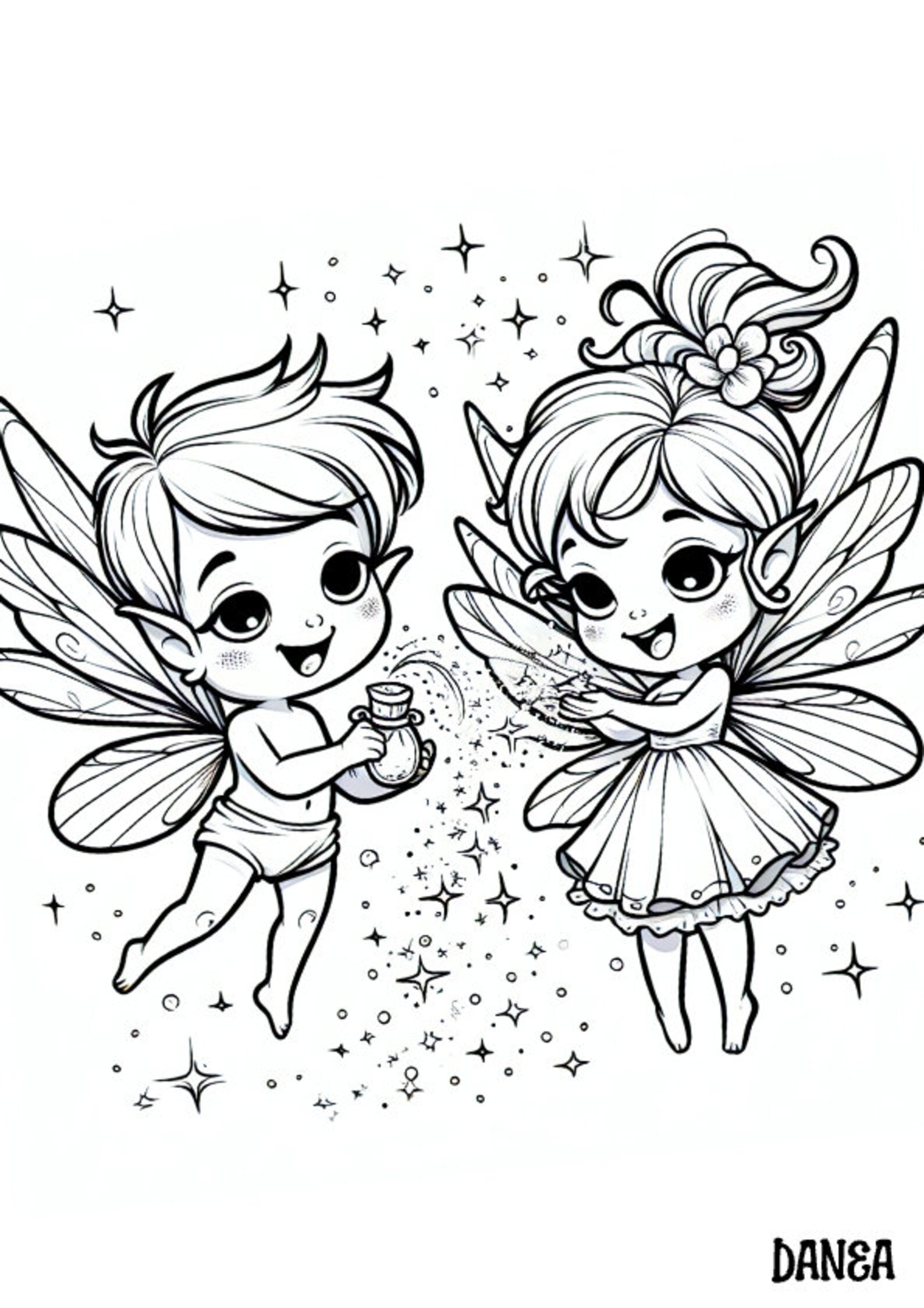 Fairies Playing With Stardust Coloring Page | Kids Printable Coloring ...