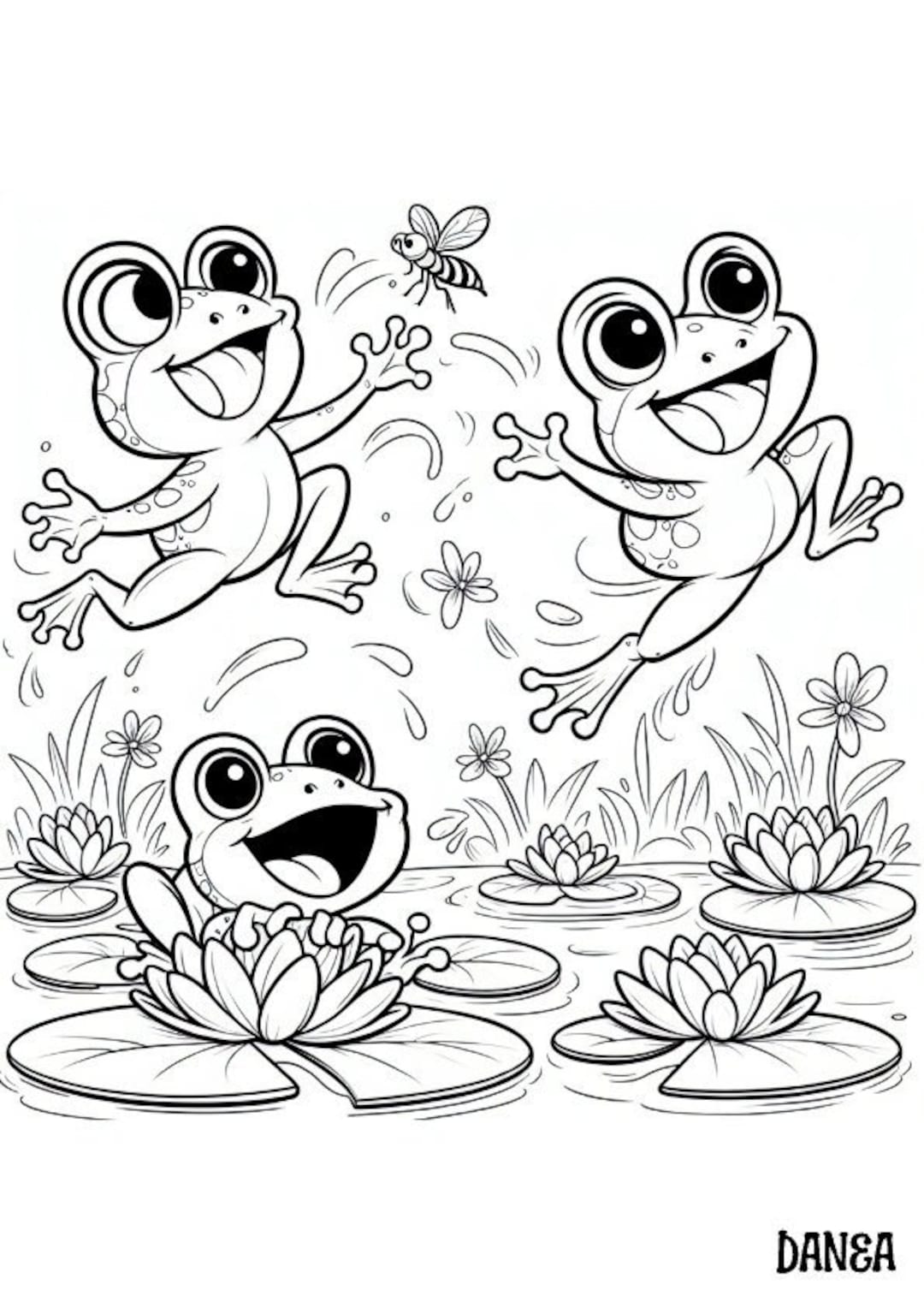 Frogs Leaping Lily Pads Coloring Page | Kids Printable Coloring Page ...