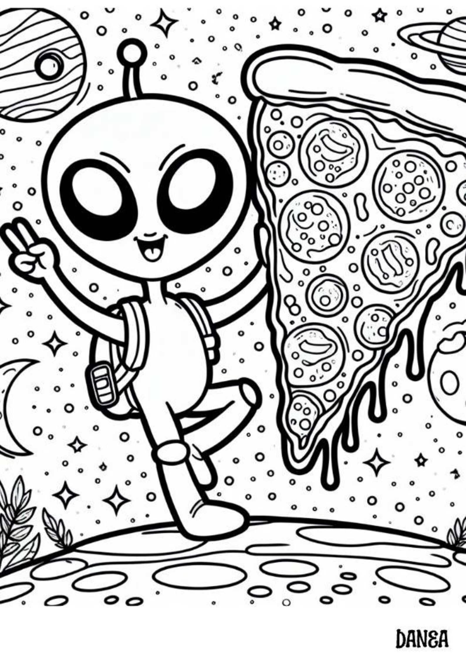 Pizza in Space Coloring Page | Alien Coloring Page | Kids Printable ...