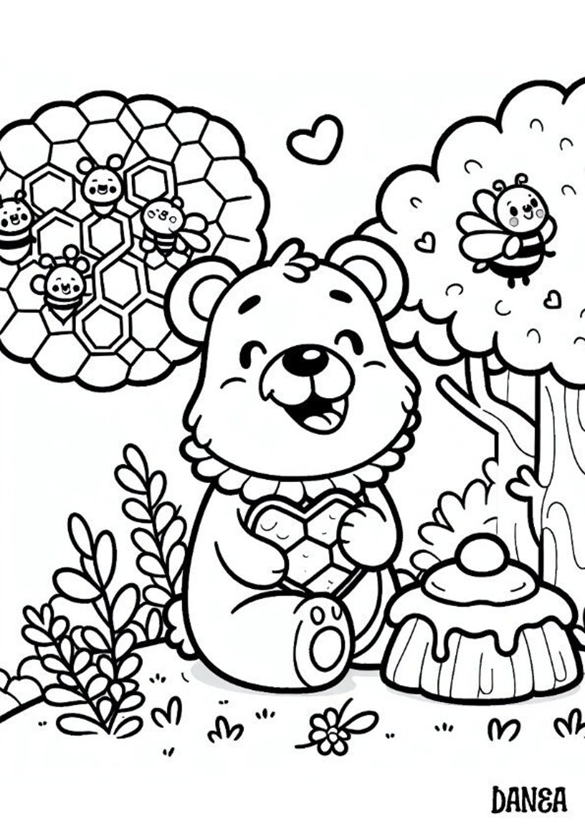 Honey Bear Coloring Page | Honey Bees Coloring Page | Honeycomb ...