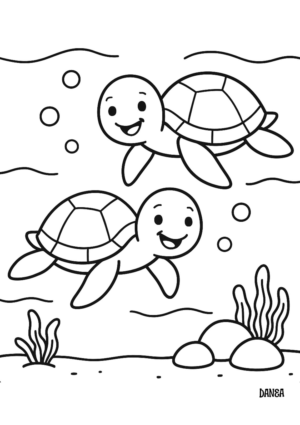 Swimming Turtles Coloring Page | Toddler Coloring Page | Printable ...