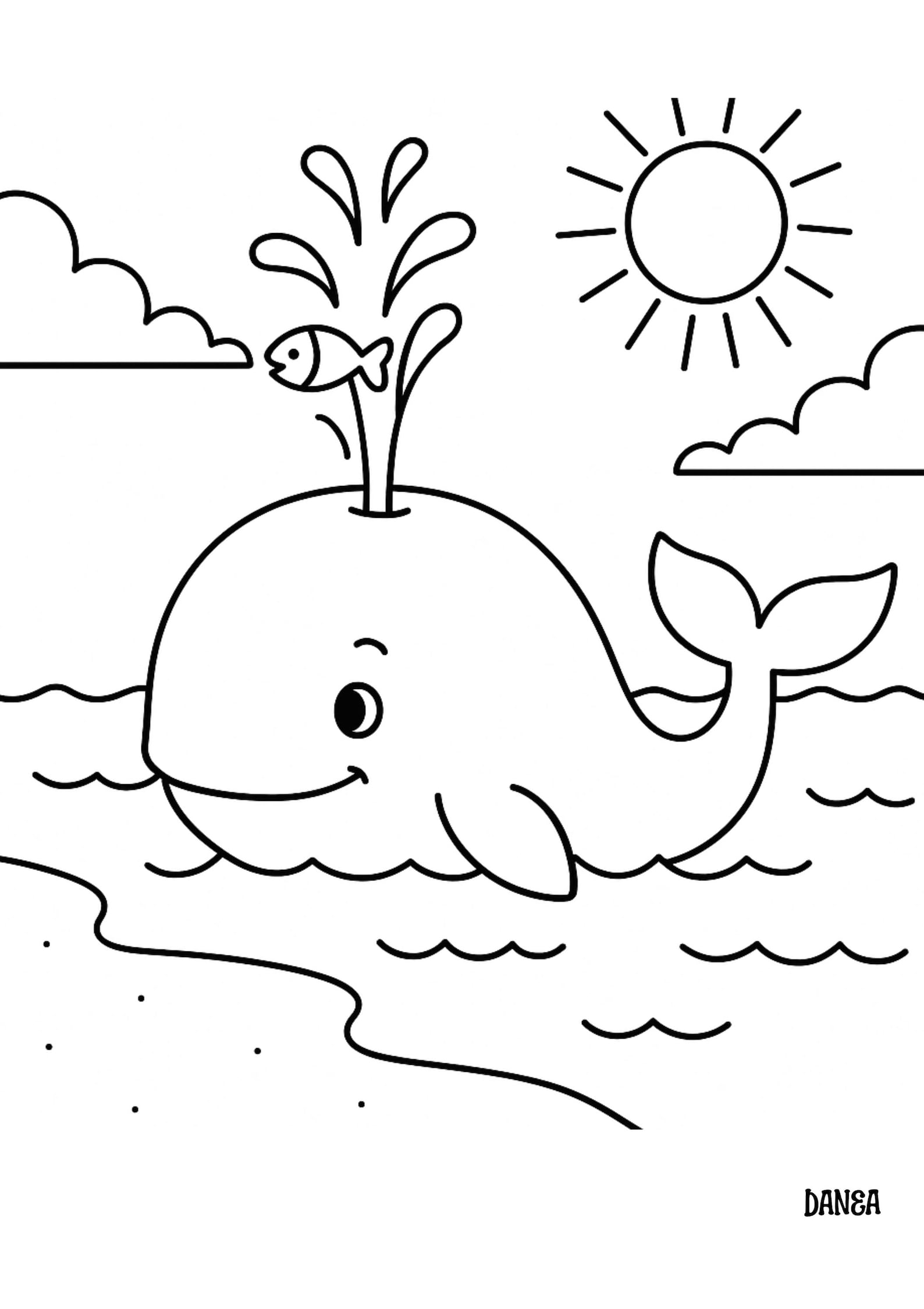 Whale on Shore Coloring Page | Preschool Printable Coloring Page ...