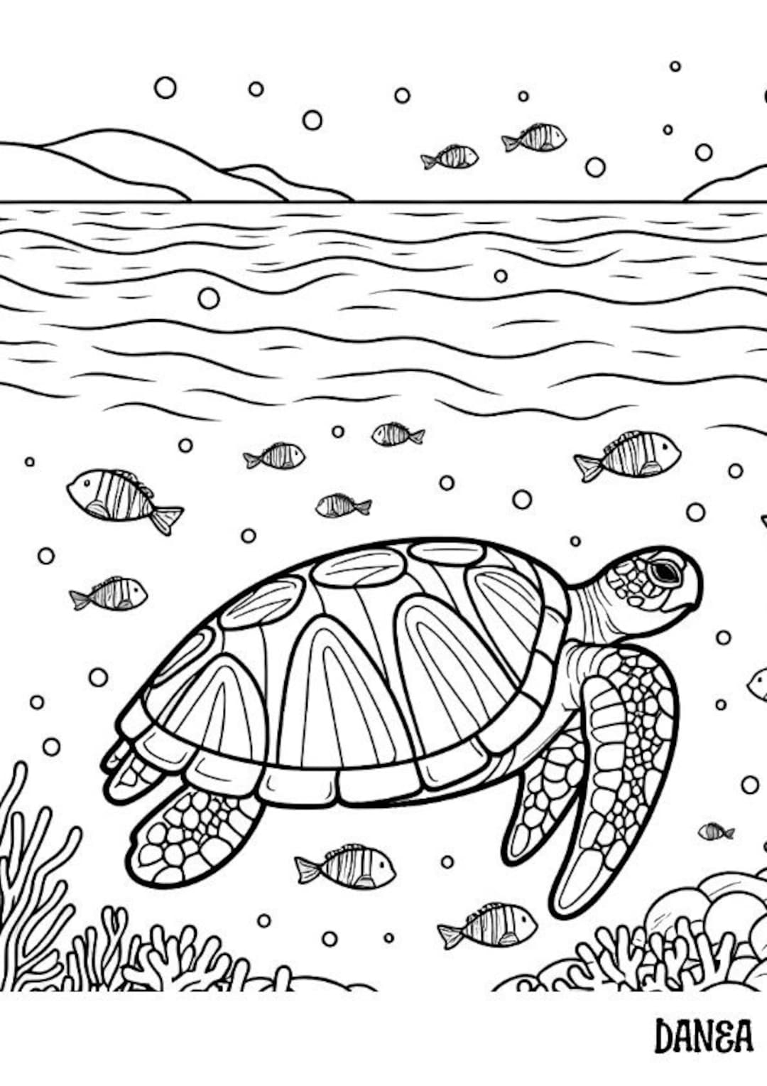 Turtle Printable Coloring Page | Turtle in the Ocean Printable Coloring ...