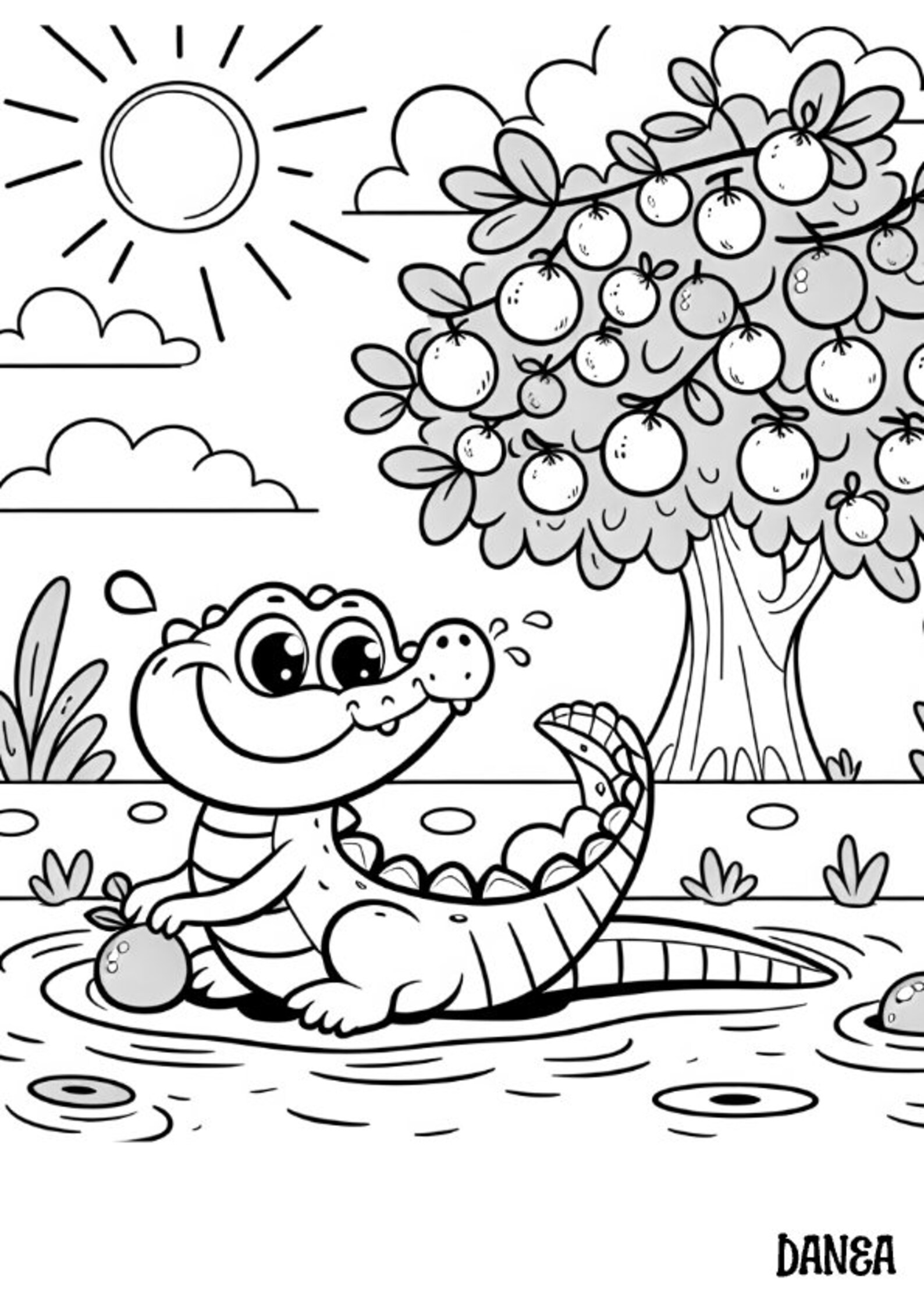 Alligator Under A Lime Tree Coloring Page | Kids Printable Coloring ...