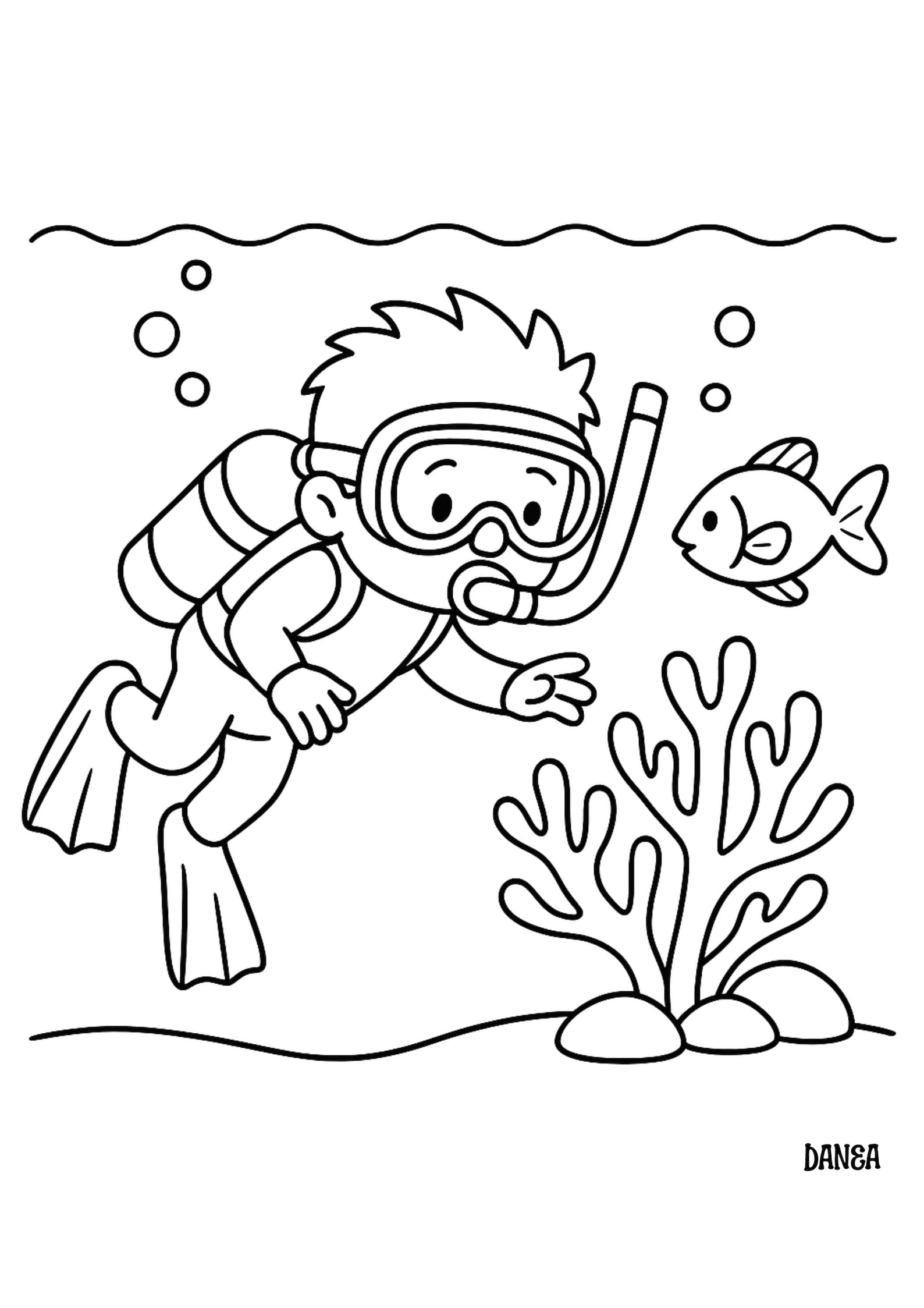 Scuba Diver Coloring Page | Ocean Coloring Page | Preschool Coloring ...