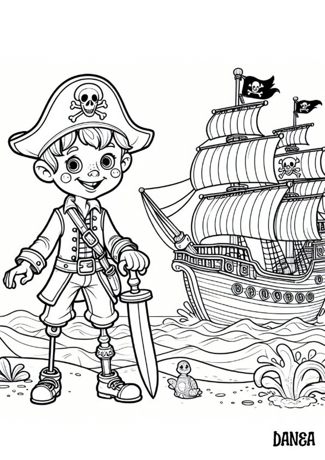 Pirate Boy Coloring Page | Kids Printable Coloring Page | Pirate Ship ...