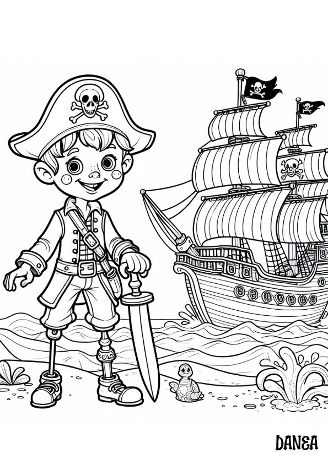 Pirate Boy Coloring Page | Kids Printable Coloring Page | Pirate Ship ...
