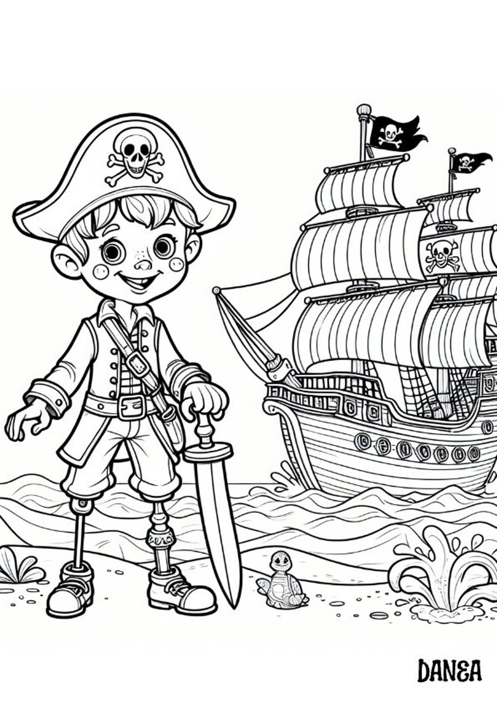 Pirate Boy Coloring Page | Kids Printable Coloring Page | Pirate Ship ...