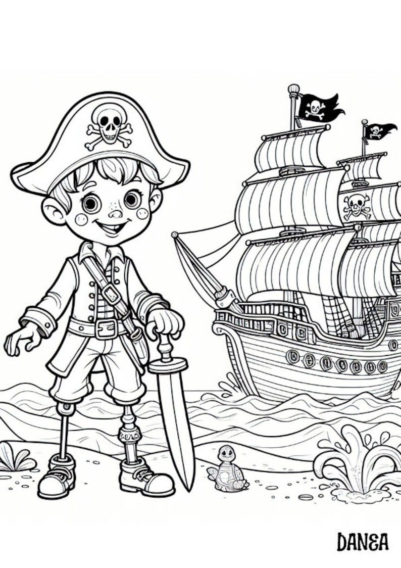 Pirate Boy Coloring Page | Kids Printable Coloring Page | Pirate Ship ...